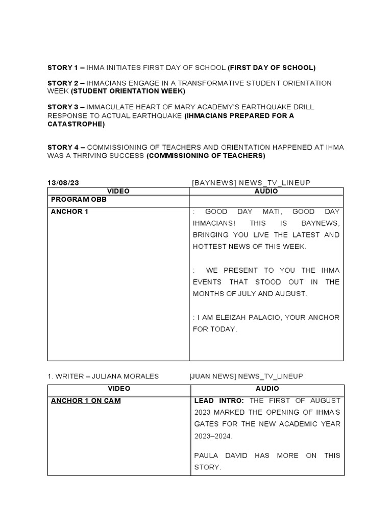 TV Brod Script Ihma Events July and August | PDF | Emergency Management ...