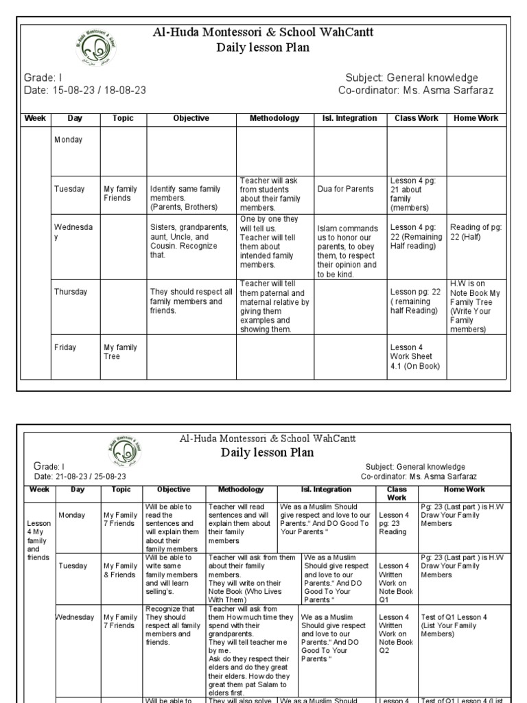 Lesson Plan Grade 1 | PDF | Lesson Plan | Mosque