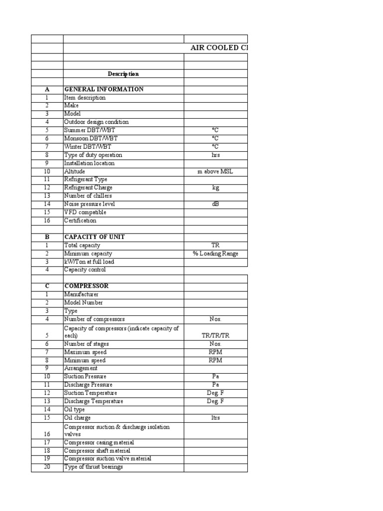 Air Cooled Chiller Datasheet | PDF