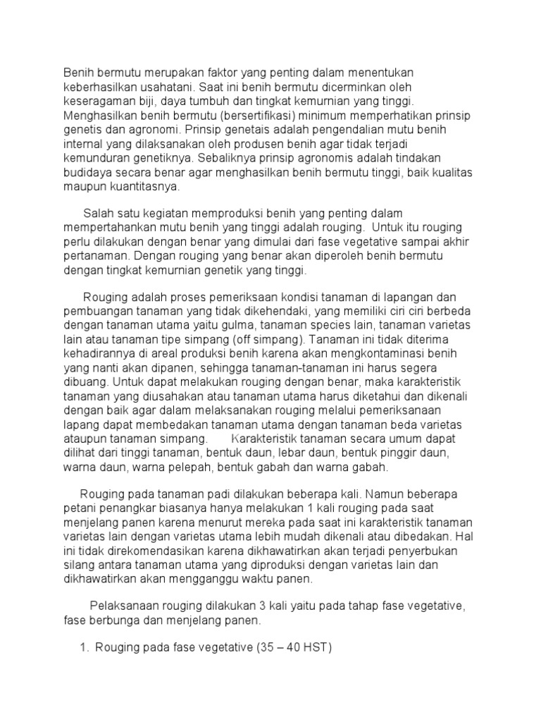Teknik Rouging untuk Benih Berkualitas | PDF | Griya & Taman | Sains ...