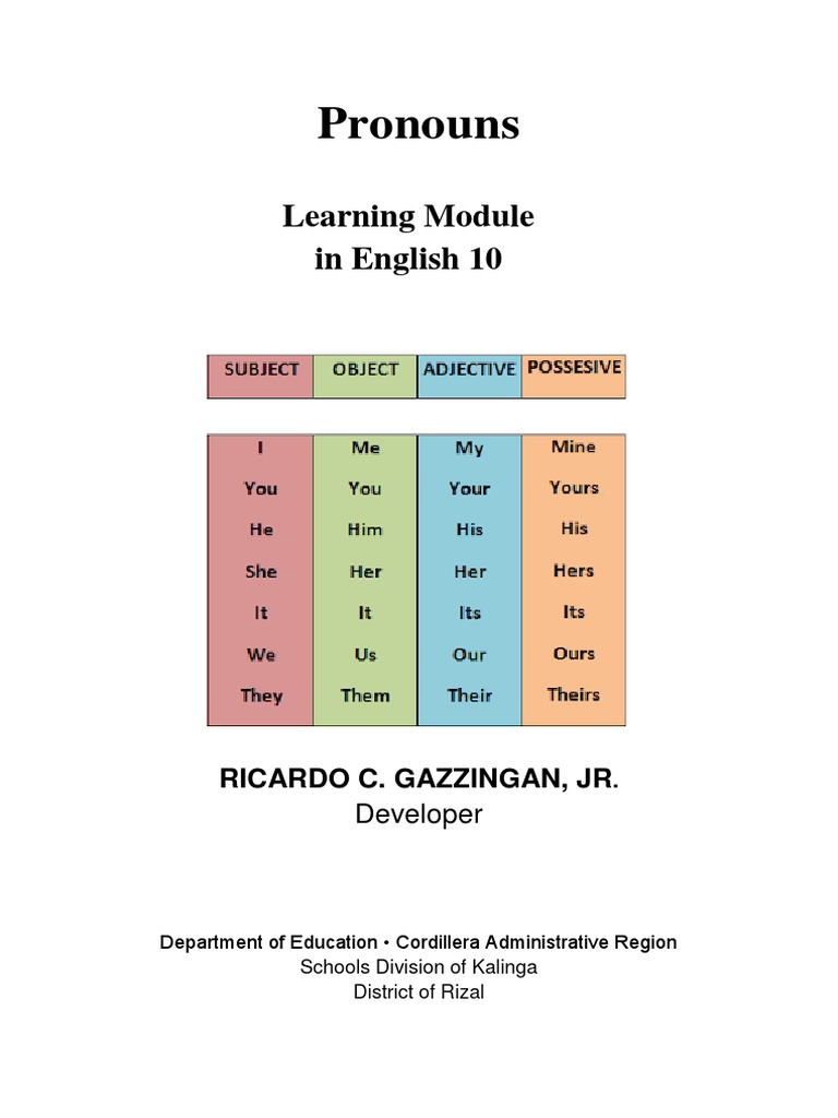 Passed 307-11-19 Kalinga Pronouns - Module in English 10 | PDF ...