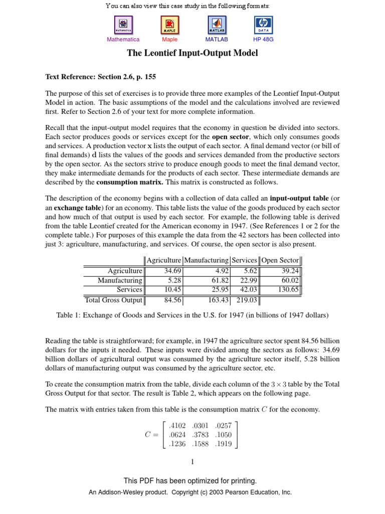 Leontief Pdf Input Output Model Economics