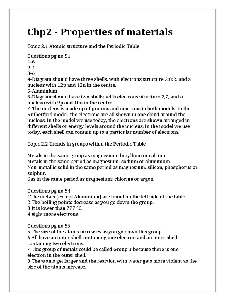 CHAPTER 2 PROPERTIES OF MATERIALS Revised | PDF | Ion | Chemical Bond