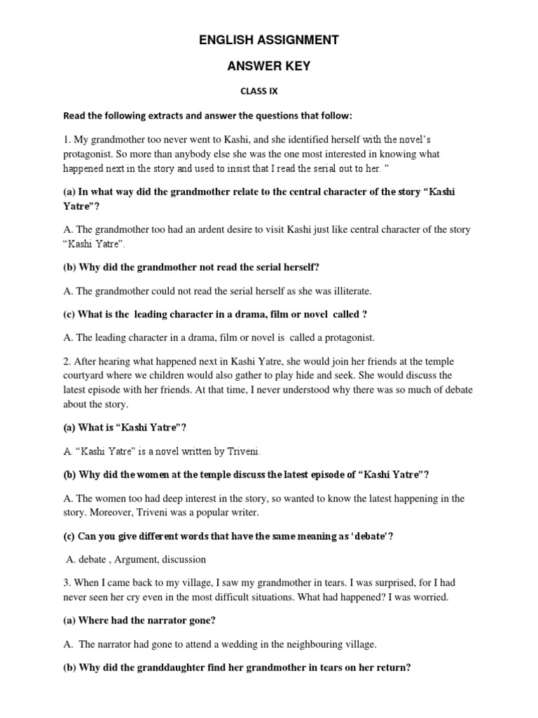 Literature Assignment Ix - Answer Key | PDF