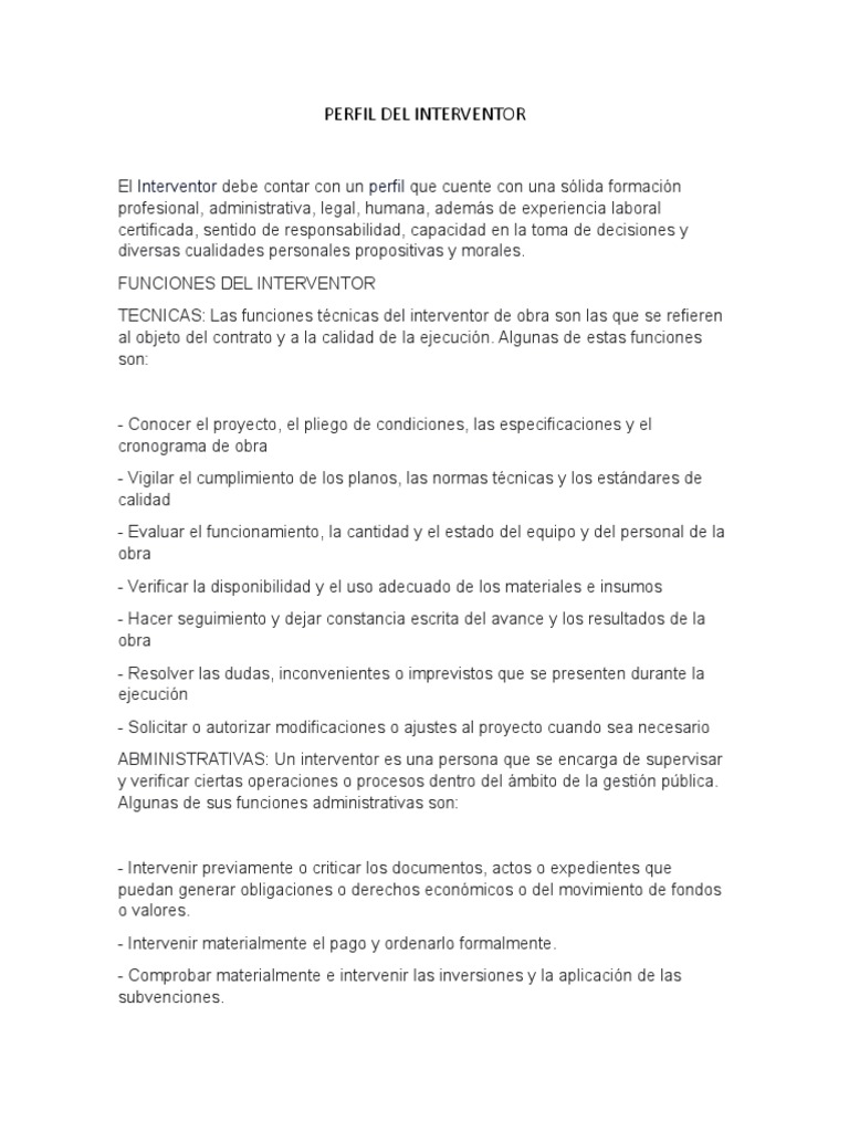 Funciones y perfil del interventor de obra | PDF | Multa (pena) | Fiscal