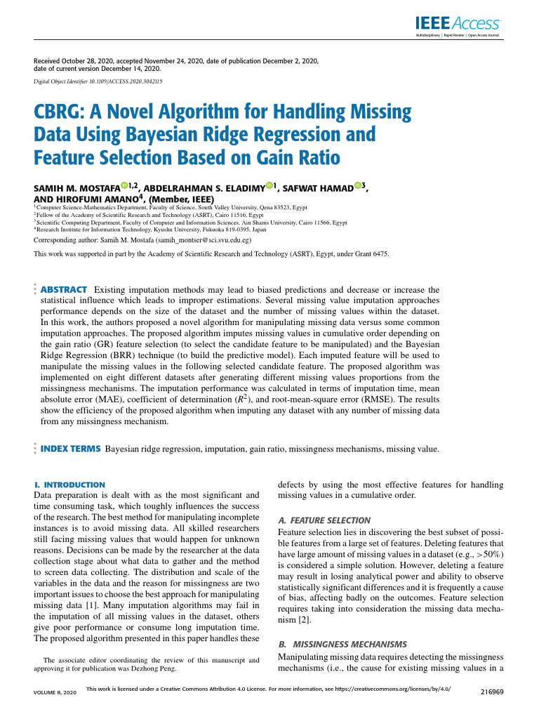 Cbrg A Novel Algorithm For Handling Missing Data Using Bayesian Ridge Regression And Fea Pdf