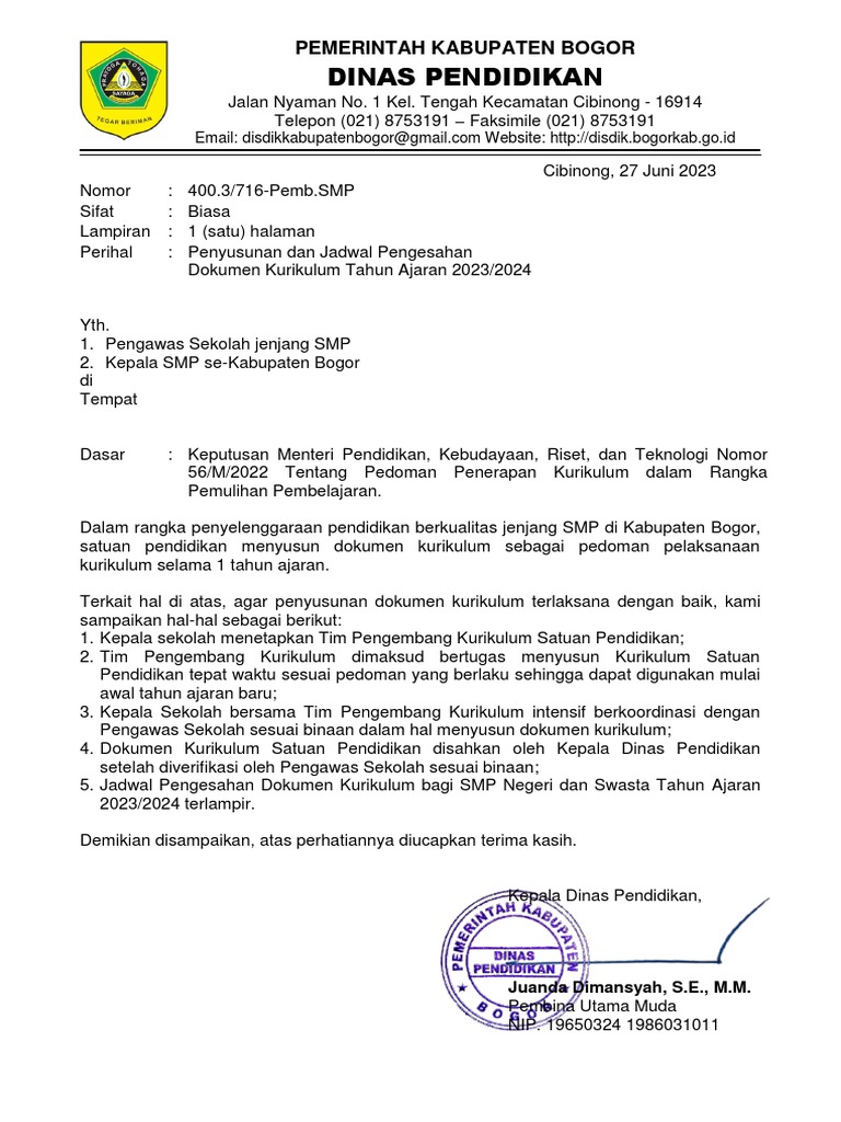 Surat Penyusunan Dokumen Kurikulum Sekolah | PDF Surat Penyusunan Dokumen Kurikulum Sekolah | PDF