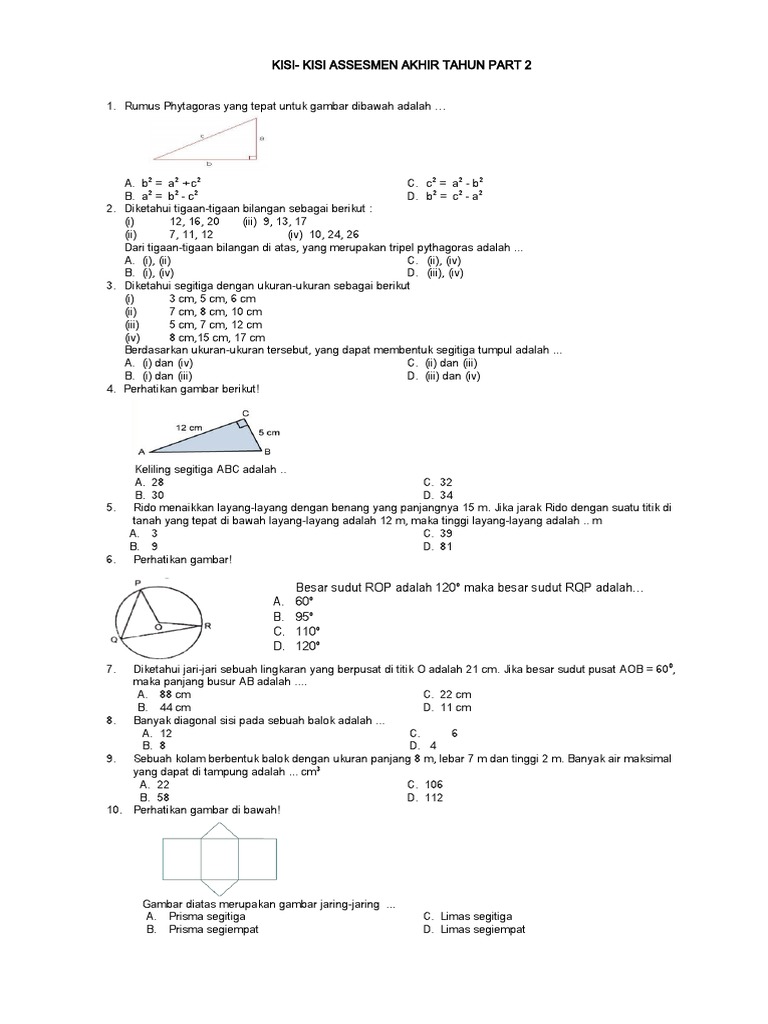 Kisi-Kisi Matematika Genap 2023 2 | PDF | Metode & Bahan Ajar