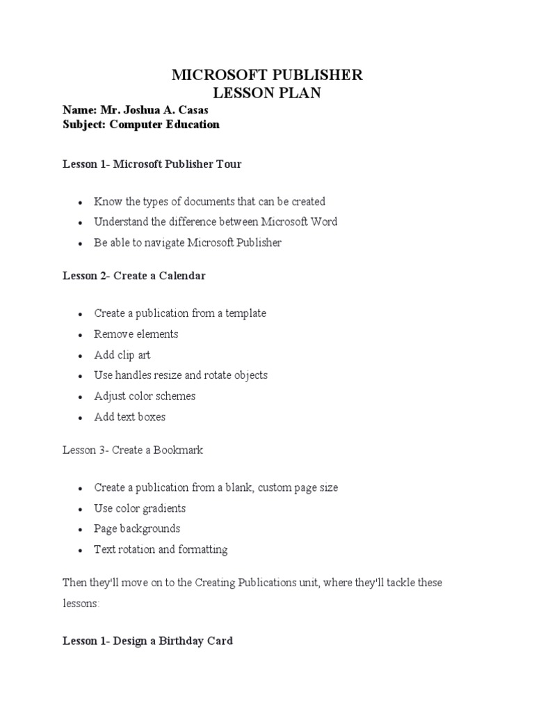 MICROSOFT PUBLISHER Lesson Plan | PDF | Art