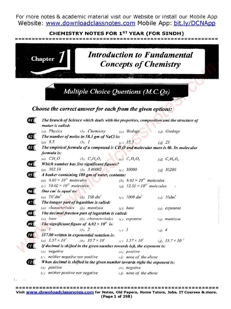 Chemistry Notes 1st Year Sindh Cha 1 Introduction To Fundamental ...