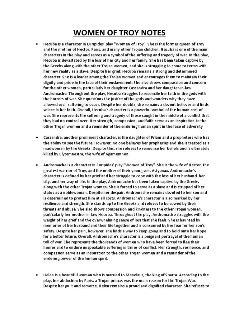 Women of Troy Notes | PDF | Trojan War | Trojan War Literature