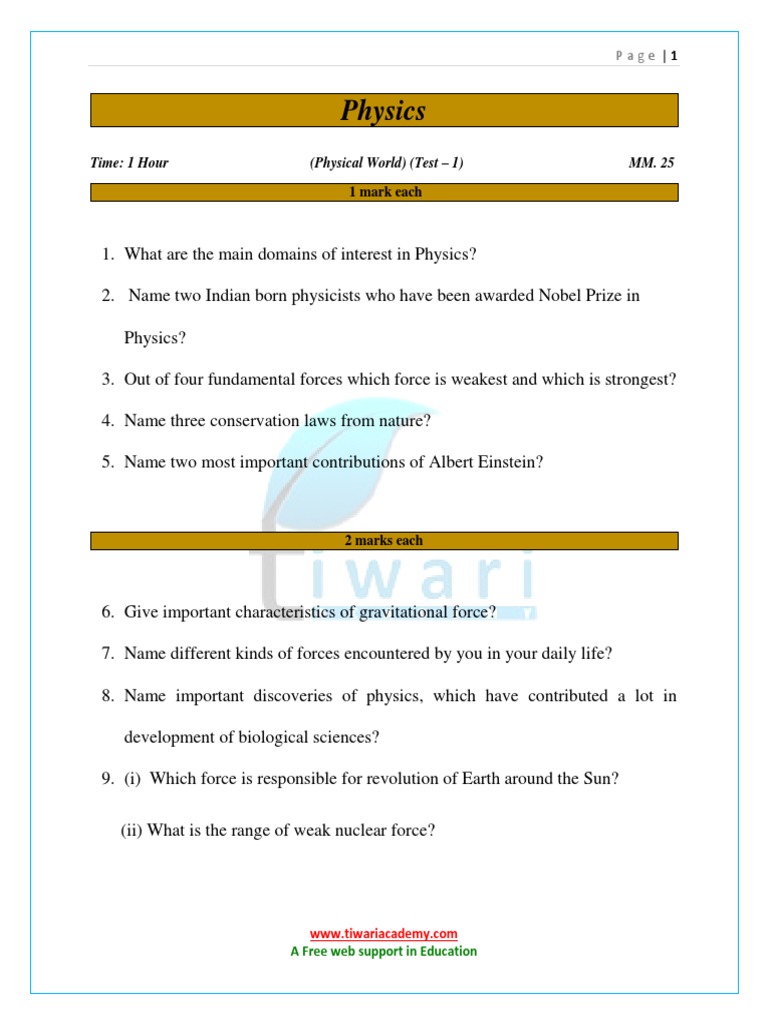 11 Physics Chapter 1 Test 1 | PDF