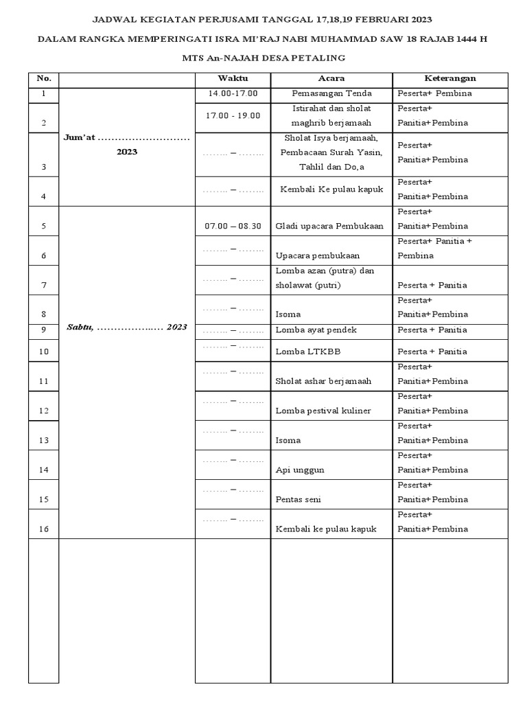 Jadwal Kegiatan Pramuka Persami | PDF