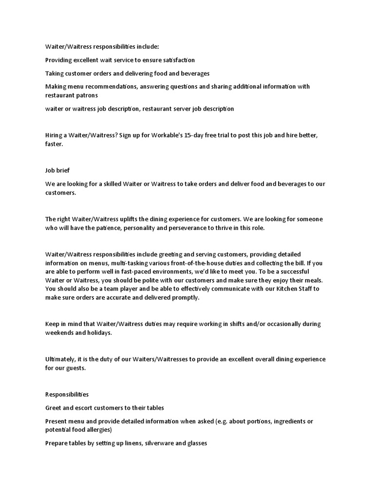 Waiter Summary | PDF