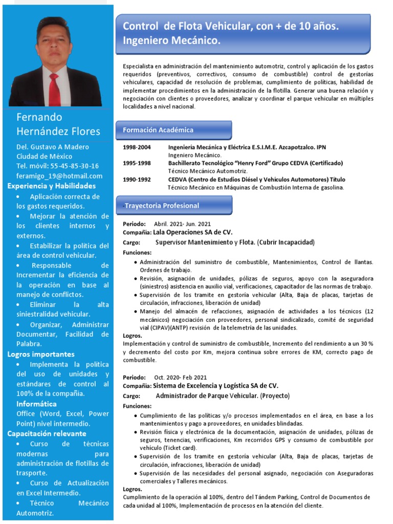 CV - FERNANDO HDEZ F. Control Vehicular | PDF | Seguro | Ingeniería ...