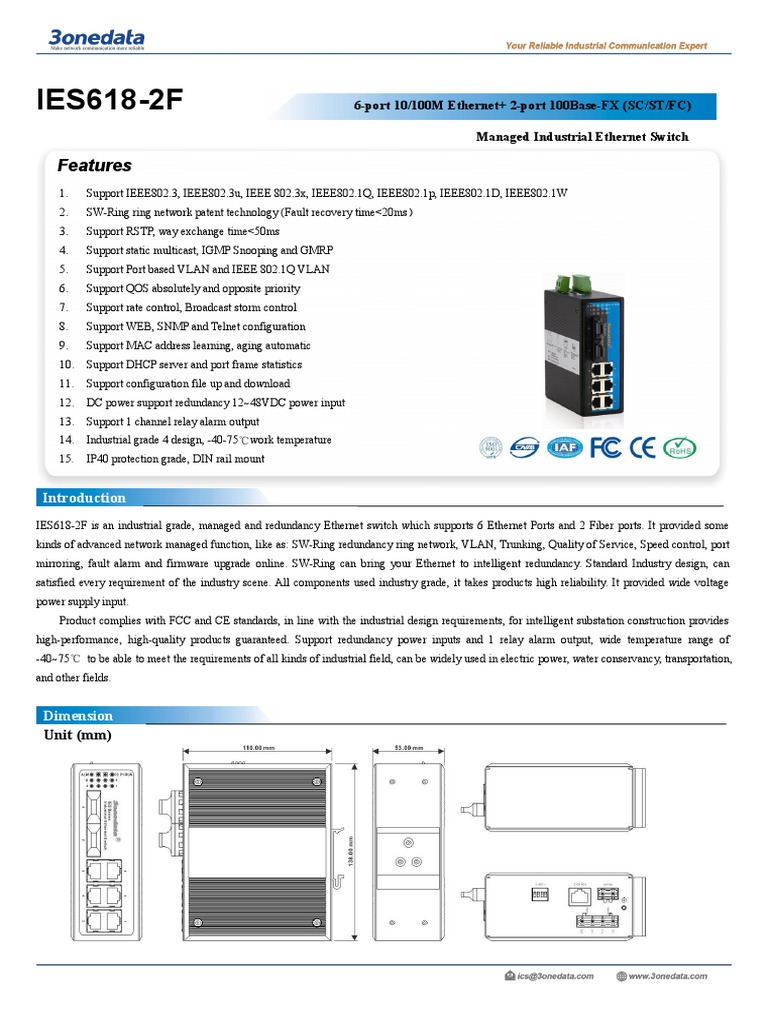 Ies618 2f Industrial Managed Fast Ethernet Switch | PDF