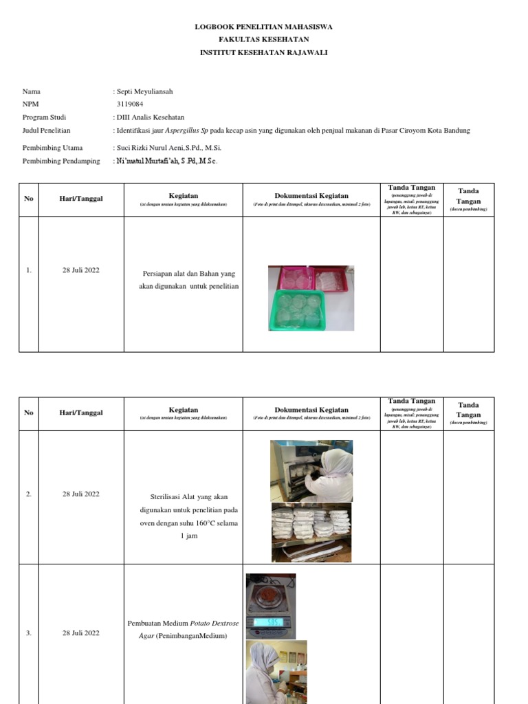 Logbook Penelitian | PDF