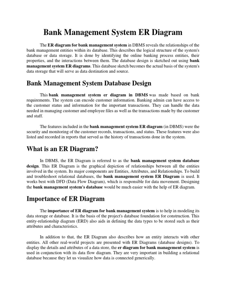 Bank Management System ER Diagram PDF | PDF