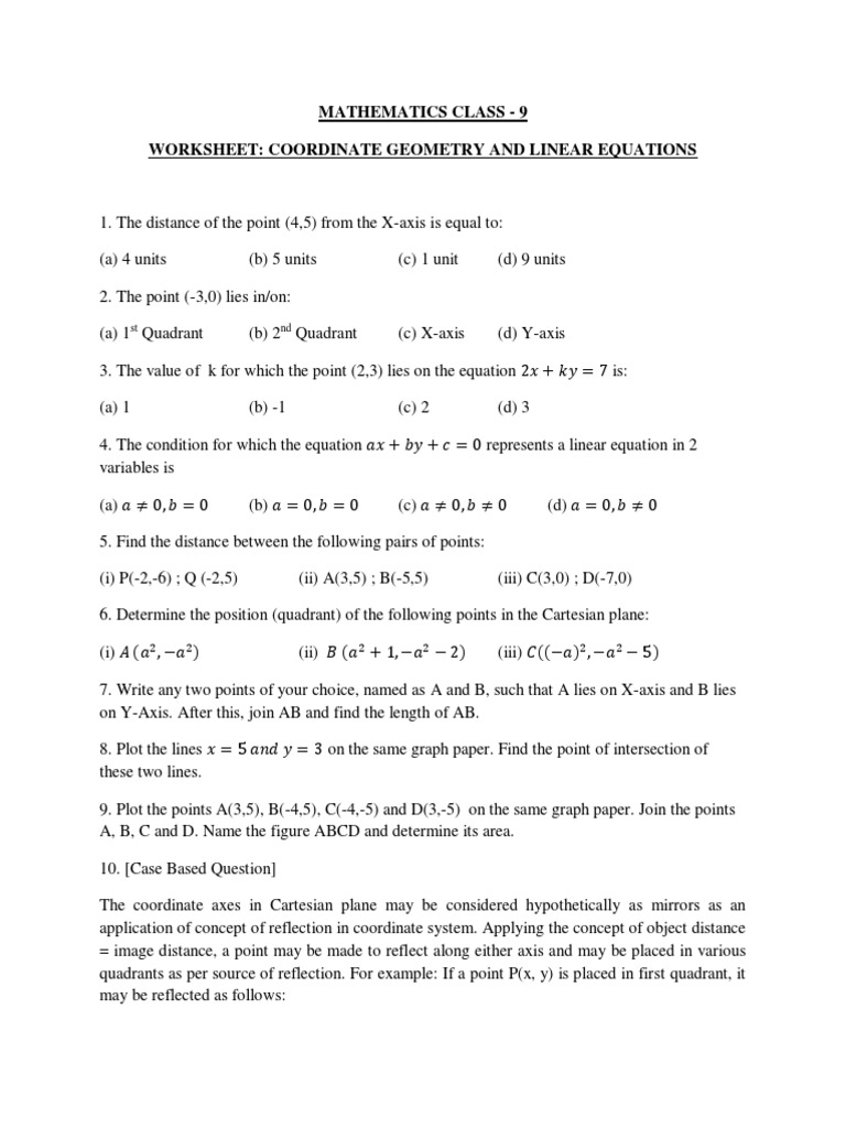 WS-COORDINATE GEOMETRY AND LINEAR EQUATIONS | PDF