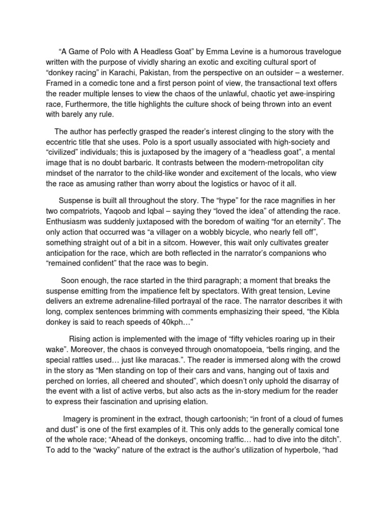 A Game of Polo With A Headless Goat Analysis - Final | PDF