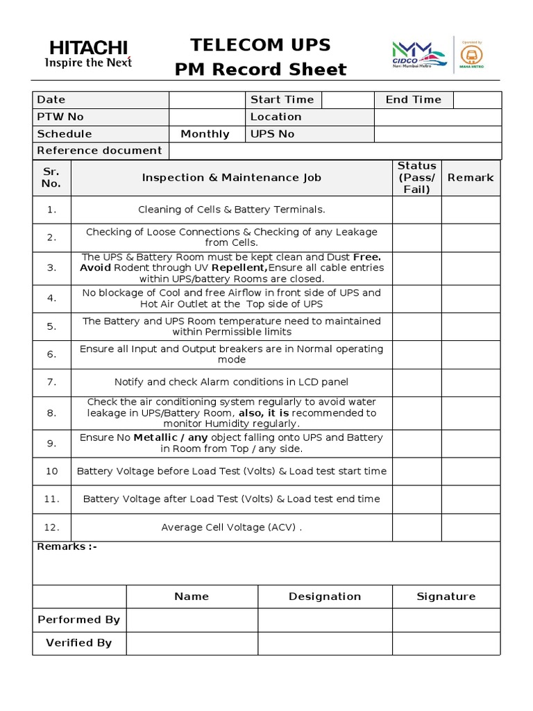 UPS Monthly PM V3 | PDF
