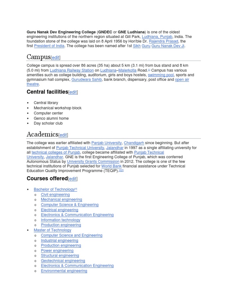 Guru Nanak Dev Engineering College Overview | PDF | Business | Technology & Engineering