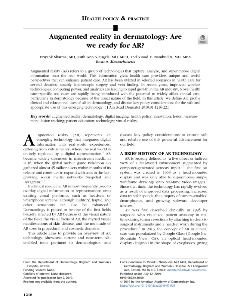 Augmented Reality in Dermatology | PDF | Augmented Reality | Dermatology