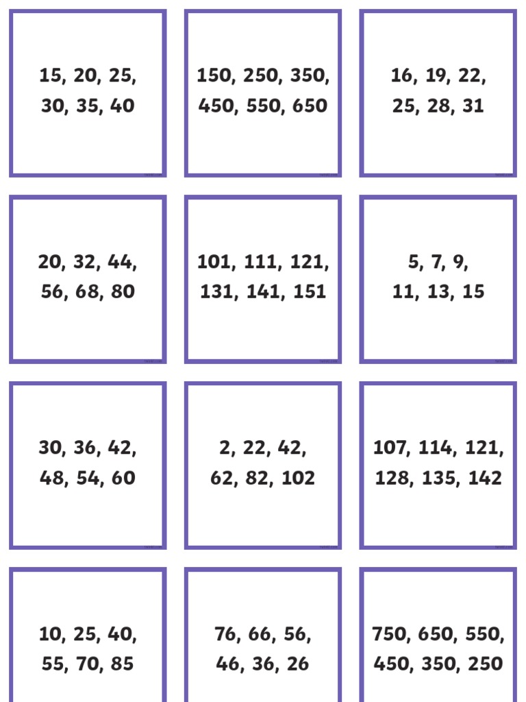Number Pattern Rule Matching Cards | PDF | Playing Cards | Card Games