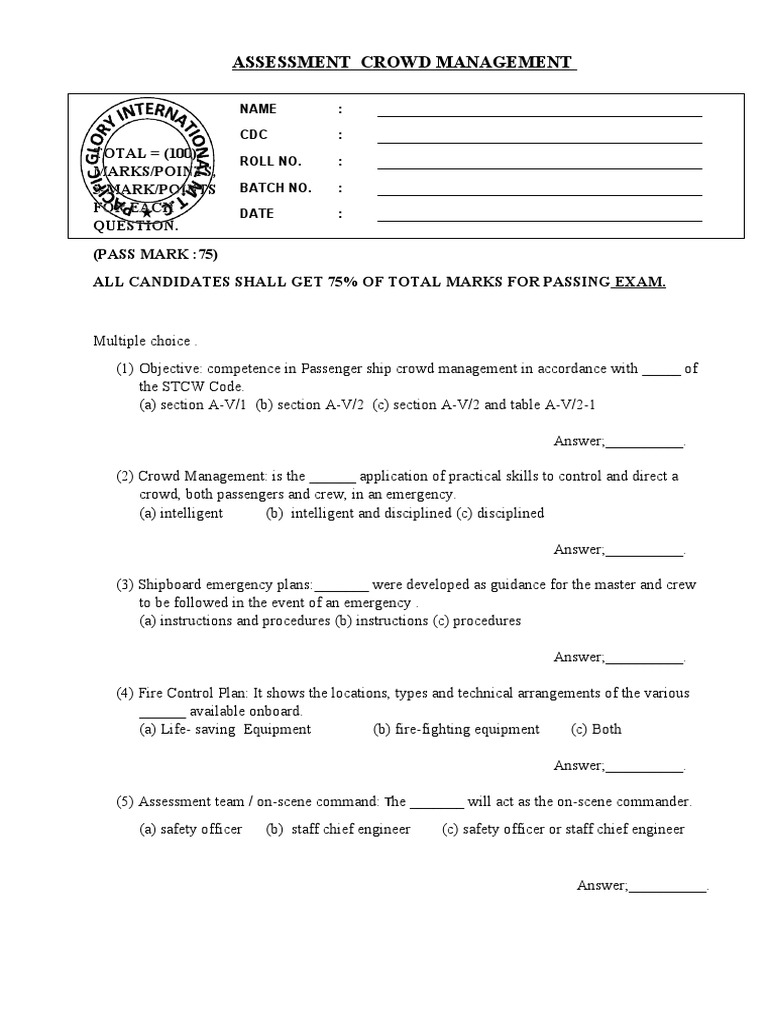 Assessment Multiple Choice For Crowd Management | PDF | Water Transport
