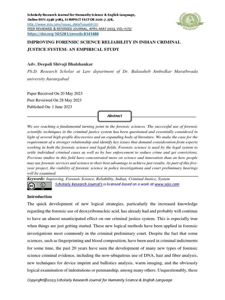 Improving Forensic Science Reliability in Indian Criminal Justice ...