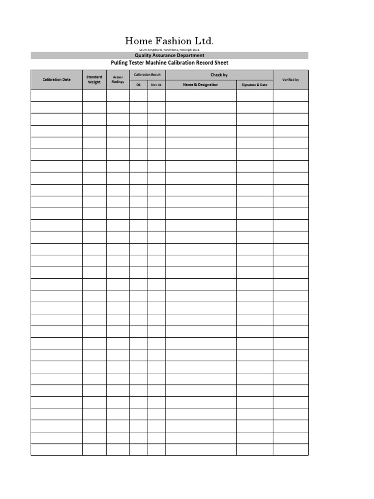Pulling Tester Calibration Record Sheet | PDF