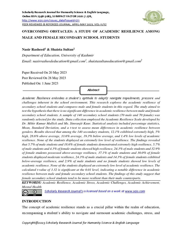 Overcoming Obstacles: A Study of Academic Resilience Among Male and ...