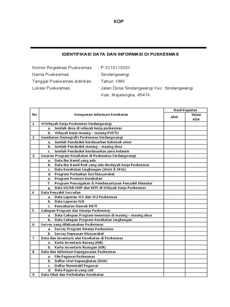 1241 Identifikasi-Data-Dan-Informasi-Di-Puskesmas | PDF