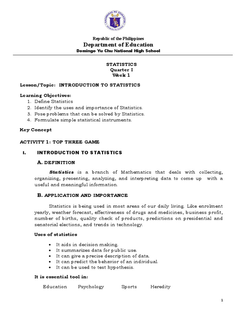 Statistics Q1-W1 | PDF