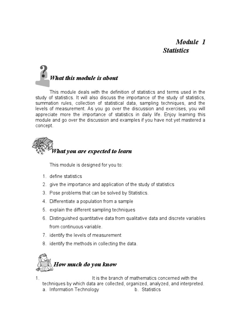 Module 1and2 Statistics Q1w1 Pdf Sampling Statistics Statistics