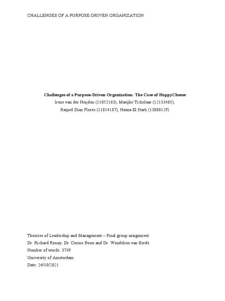 Challenges of A Purpose-Driven Organization - The Case of HappyCheese ... Challenges of A Purpose-Driven Organization - The Case of HappyCheese ...