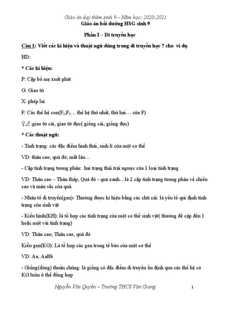 Giáo Án B I Dư NG HSG Sinh 9 - Mơi | PDF