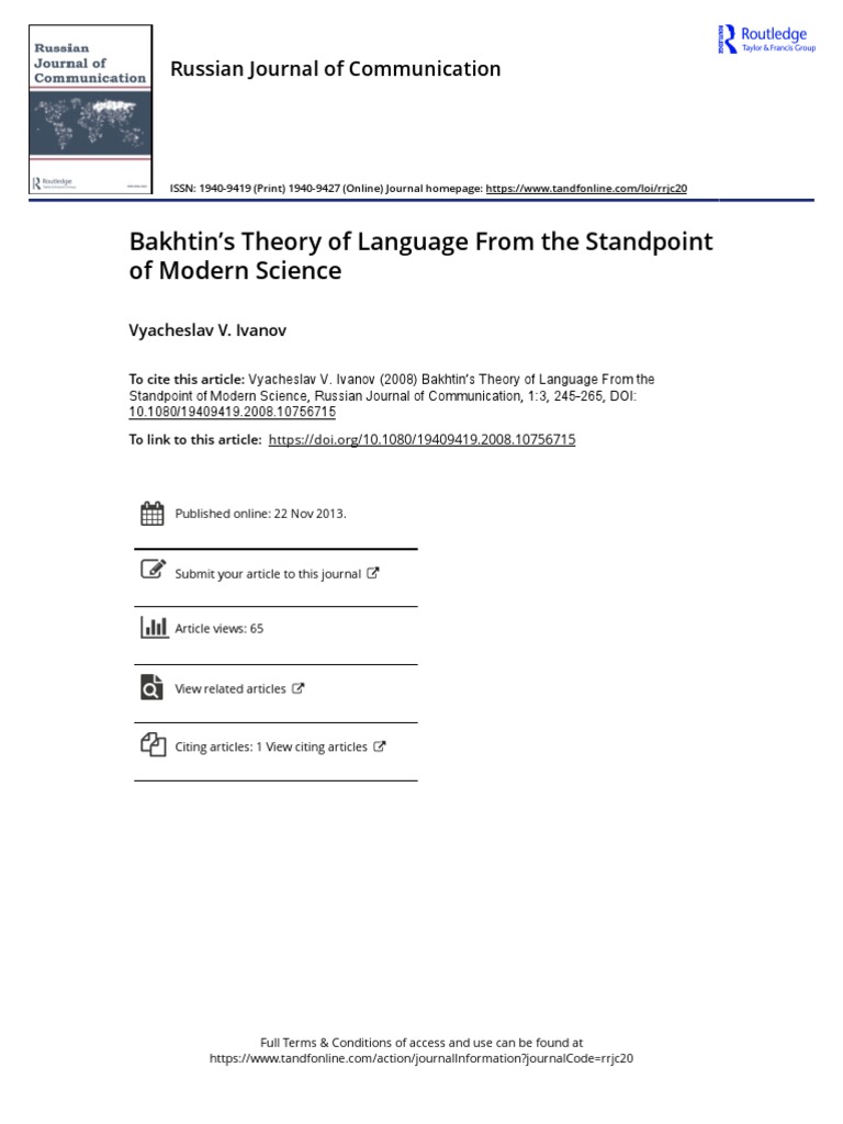 Bakhtin’s Theory of Language From the Standpoint of Modern Science ...
