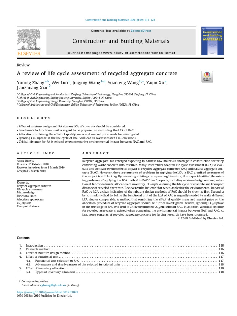 A Review of Life Cycle Assessment of Recycled Aggregate Concrete | PDF