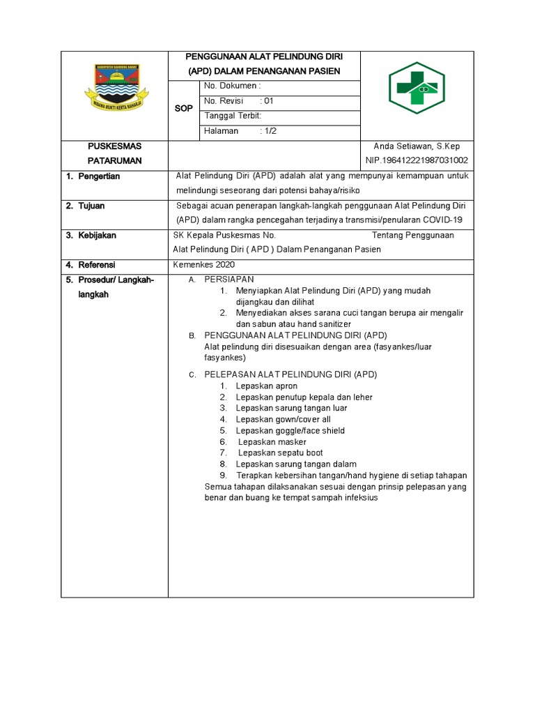 SOP Penggunaan Alat Pelindung Diri APD | PDF