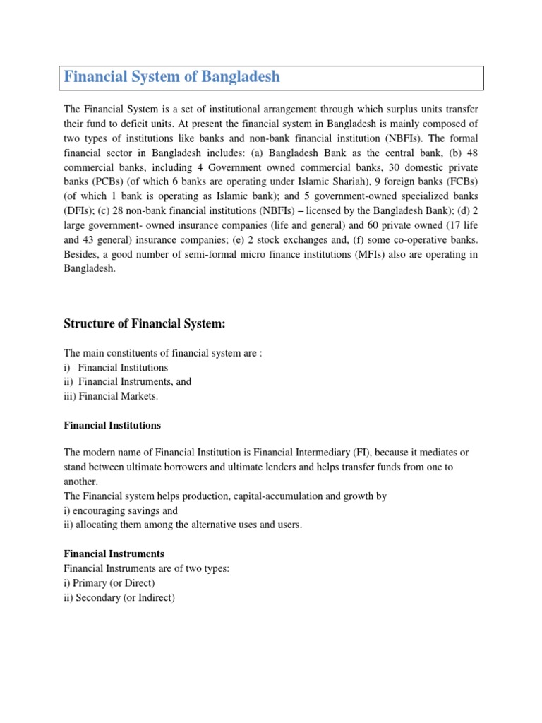 Financial System of Bangladesh | PDF | Financial Markets | Securities ...