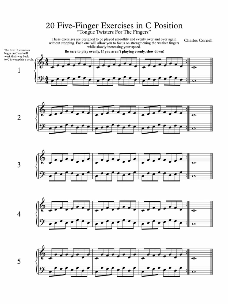 20 Five Finger Exercises in C Position | PDF