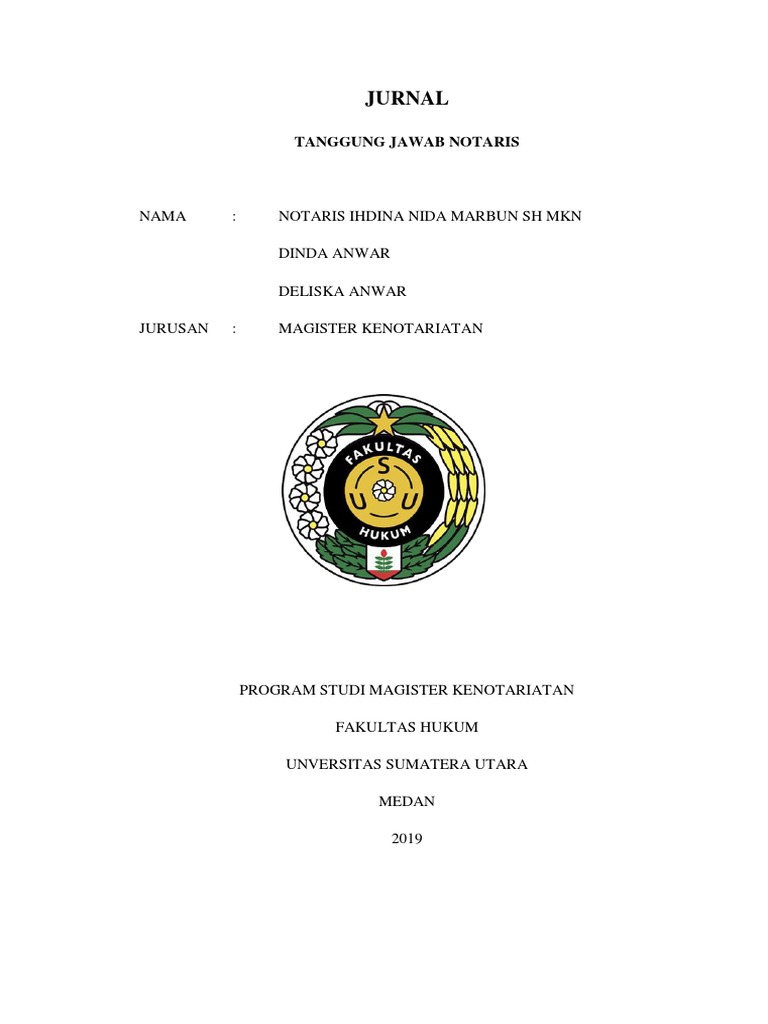 Jurnal: Nama: Notaris Ihdina Nida Marbun SH MKN Dinda Anwar Deliska ...