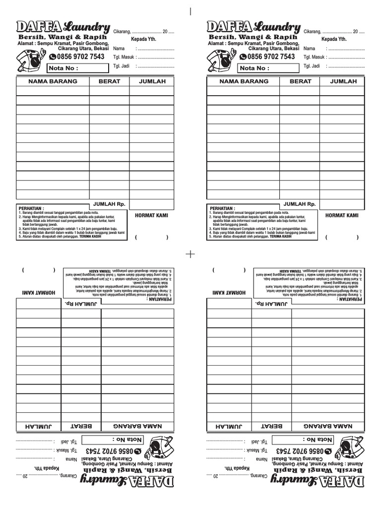 Contoh Nota Laundry | PDF