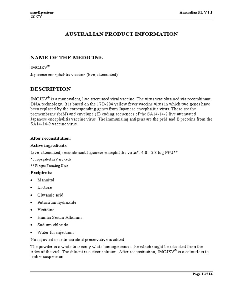 Imojev - Product Information | PDF | Vaccines | Virus