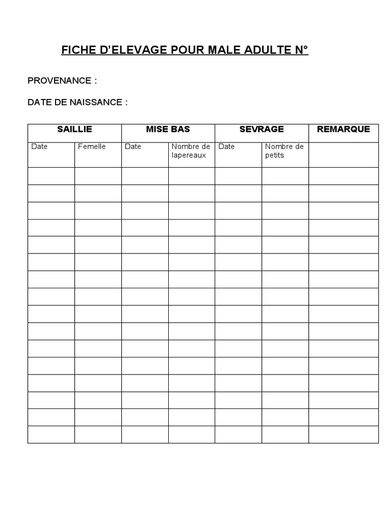 Fiche de Suivi Des Males Lapin | PDF