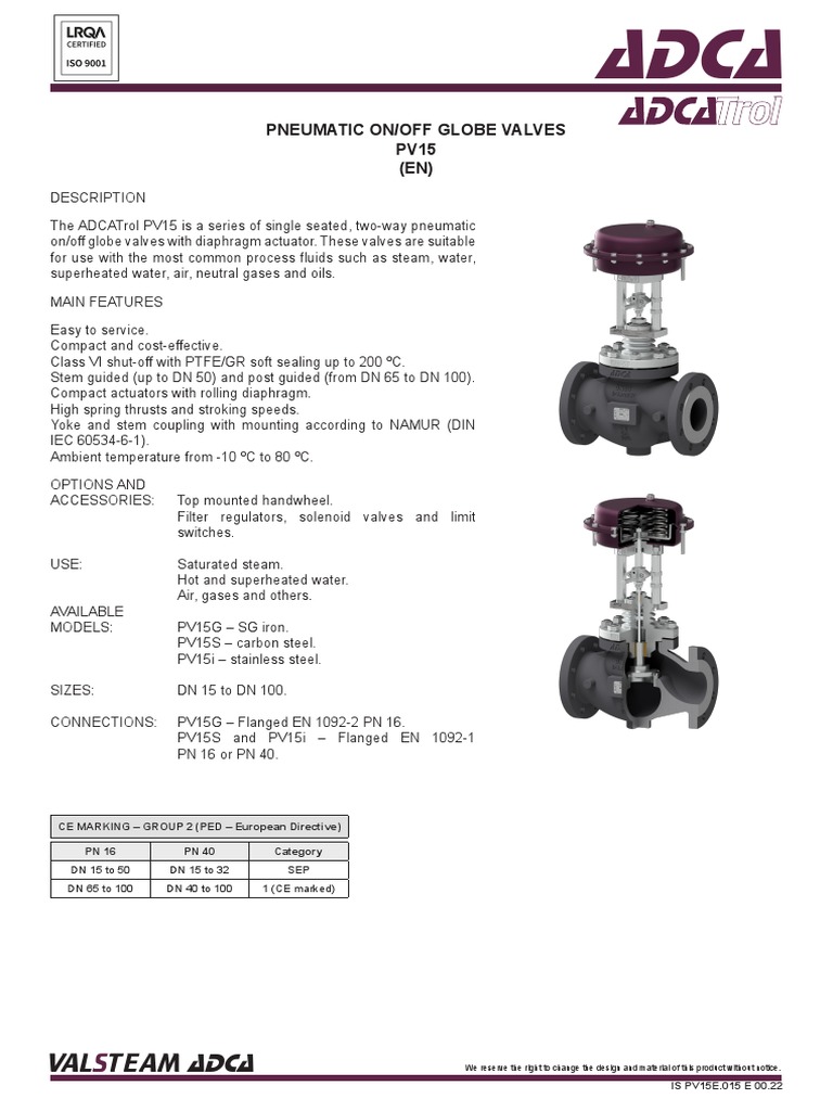 3 81 e pv15 Pneumatic On Off Globe Valves dn15 100 en | PDF | Valve | Mechanical Engineering