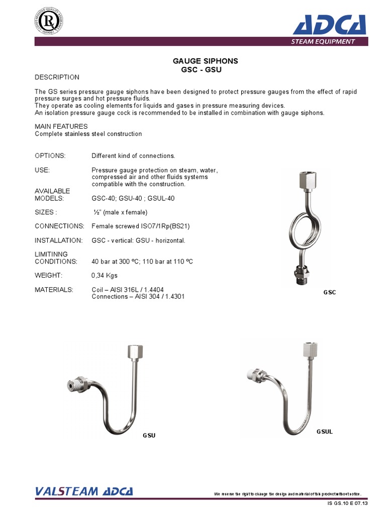 Ong Siphon Adca Model GSC Gsu | PDF