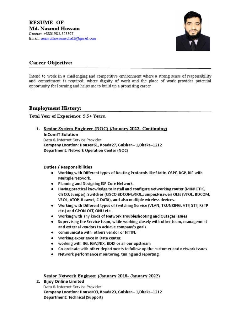 CV of Md. Nazmul Hossain | PDF | Router (Computing) | Computer Network