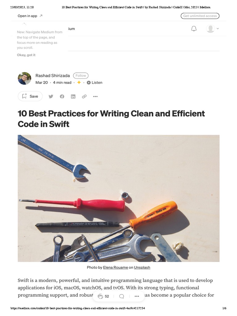 10 Best Practices for Writing Clean and Efficient Code in Swift _ by Rashad Shirizada _ CodeX ...